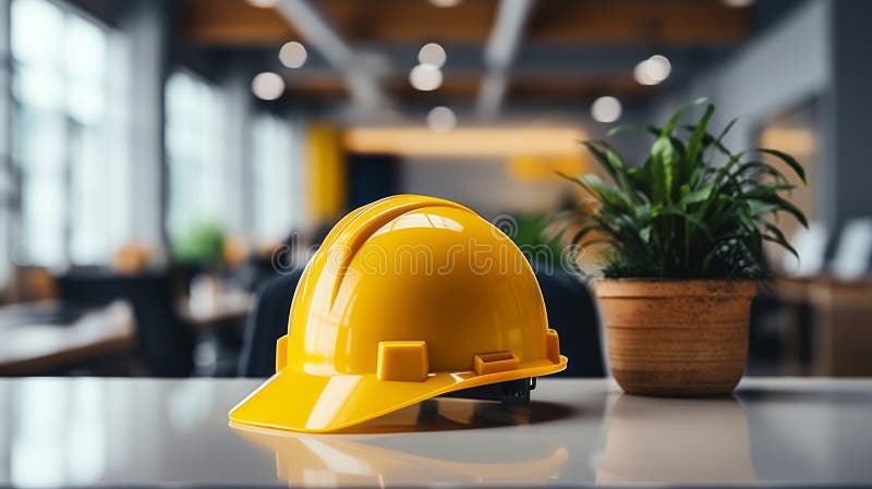Yellow Engineer Hat with Architecture Floor Plan. AI Generated Stock ...