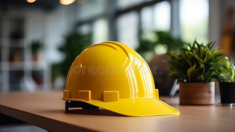 Yellow Engineer Hat with Architecture Floor Plan. AI Generated Stock ...