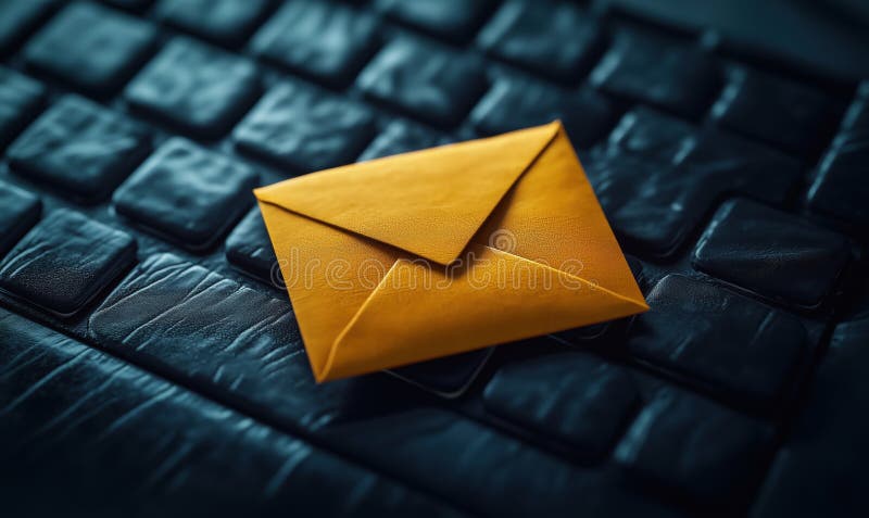 Yellow Envelope on Black Keyboard, Vibrant Contrast, Modern ...