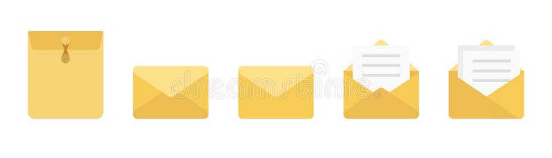 Yellow Envelope. Flat Mail Envelope Icons Set. Post Envelope in Flat ...