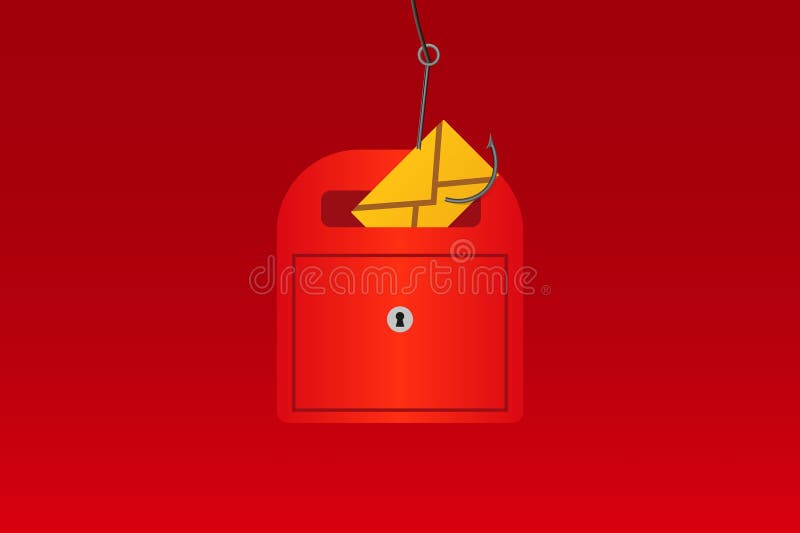 Yellow Envelope on Hook Entering Red Mailbox with Lock Symbol for ...