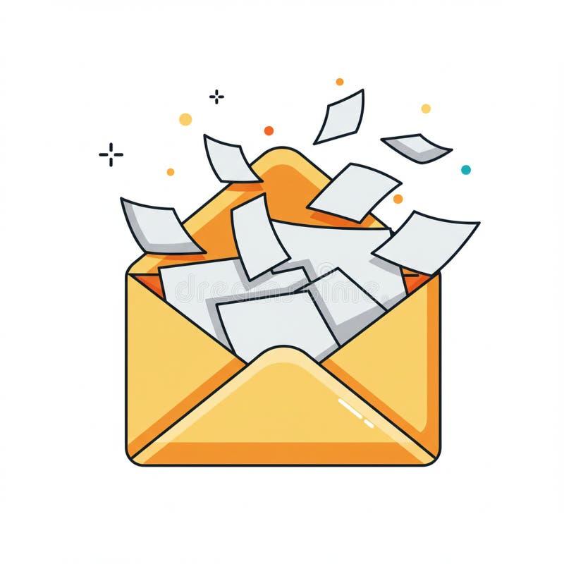 Yellow Envelope with Multiple White Sheets of Paper Spilling Out. the ...