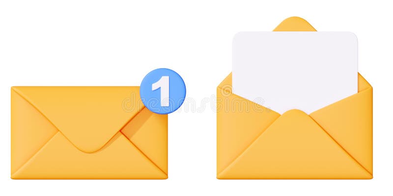 Yellow Envelope with Notification and Opened Mail Icon Stock ...