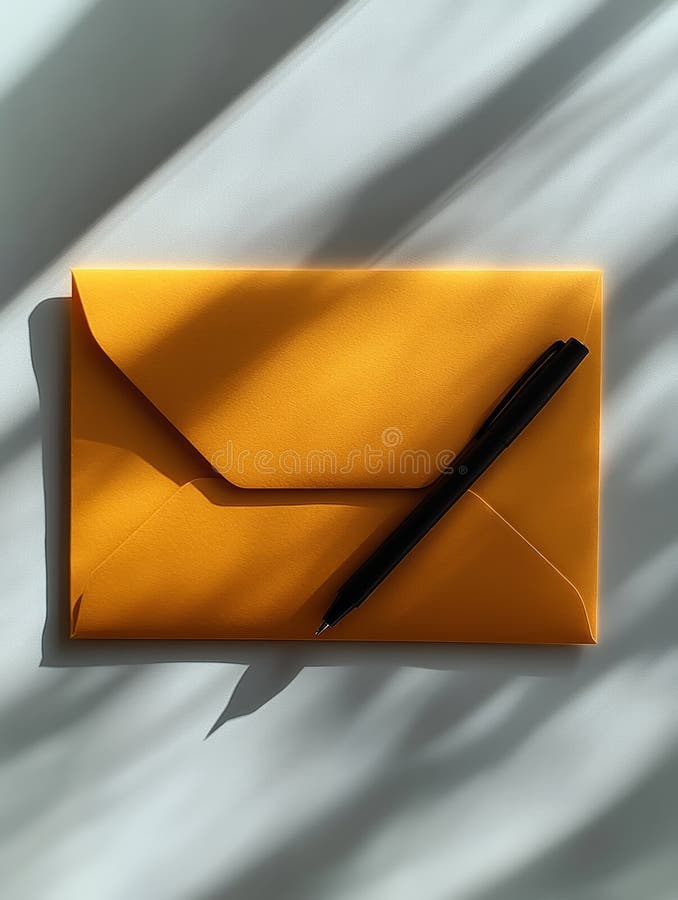 Yellow Envelope and Pen on a Sunlit Surface. Stock Photo - Image of ...