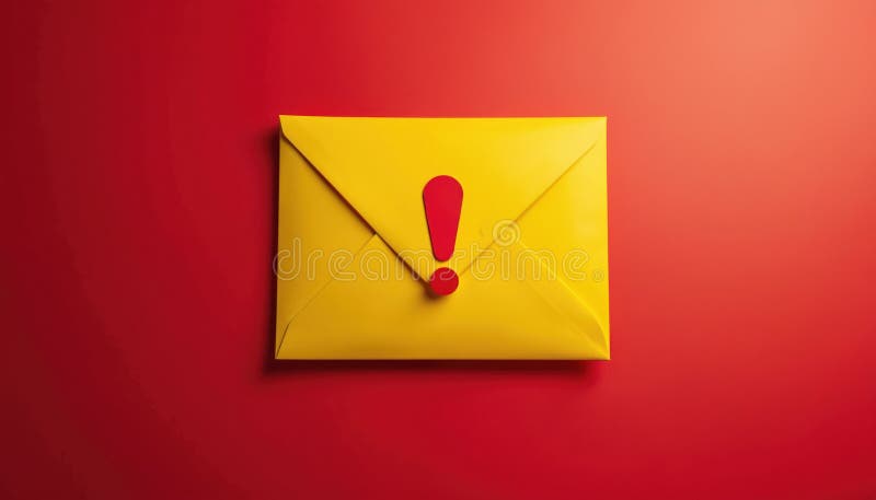 Yellow Envelope with Red Exclamation Mark on Red Background. Important ...
