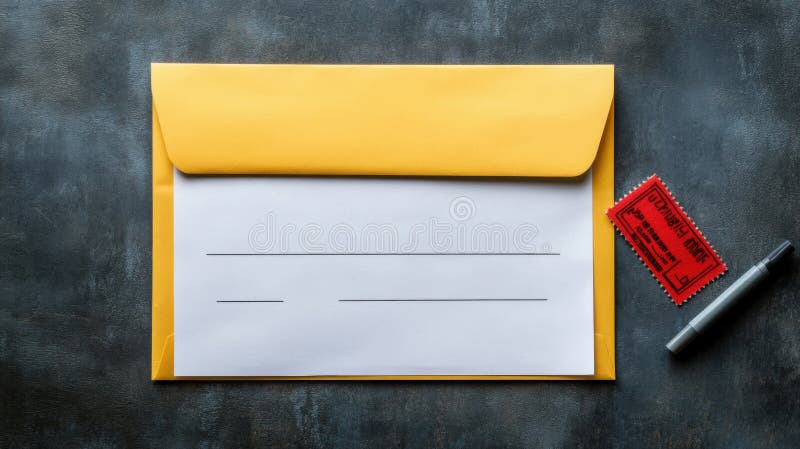 A Yellow Envelope with a Red Stamp and a Pen Stock Illustration ...