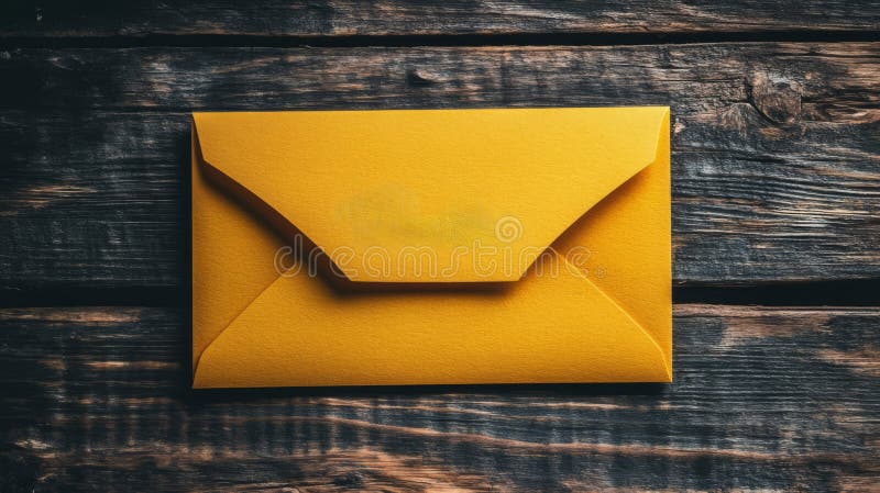 Yellow Envelope on Rustic Wooden Surface Stock Illustration ...