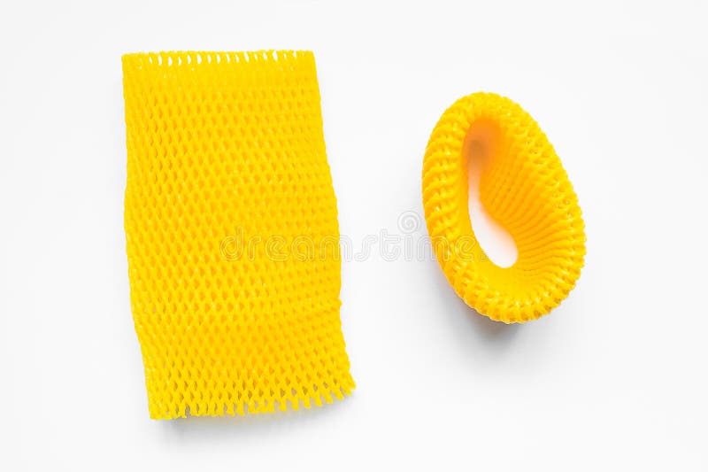 Yellow EPE Fruit Nets Close-up Isolated. Expanded Polyethylene Foam ...