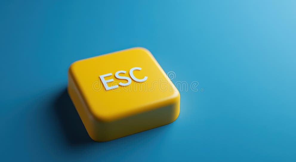 Yellow Escape Key Button on a Blue Background, Symbolizing Control and ...