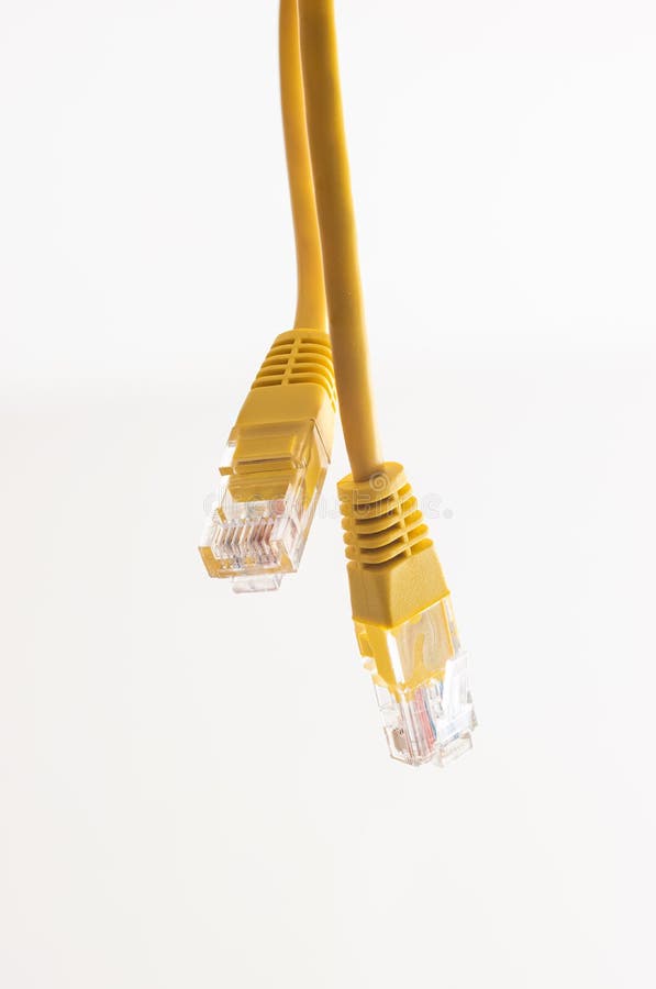 Yellow Ethernet Cable Connectors Close Up Shot Isolated on White Macro ...
