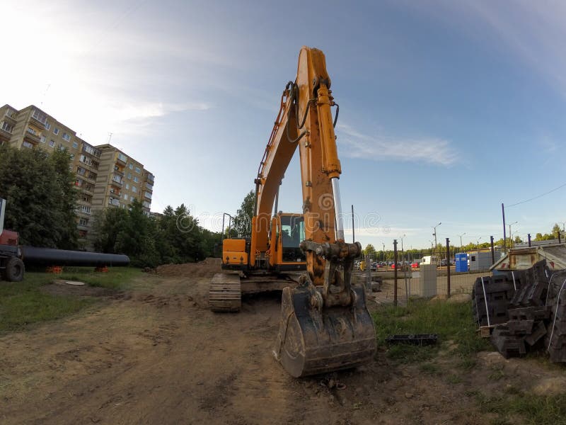 Yellow Excavator in the Construction Site Stock Image - Image of power ...