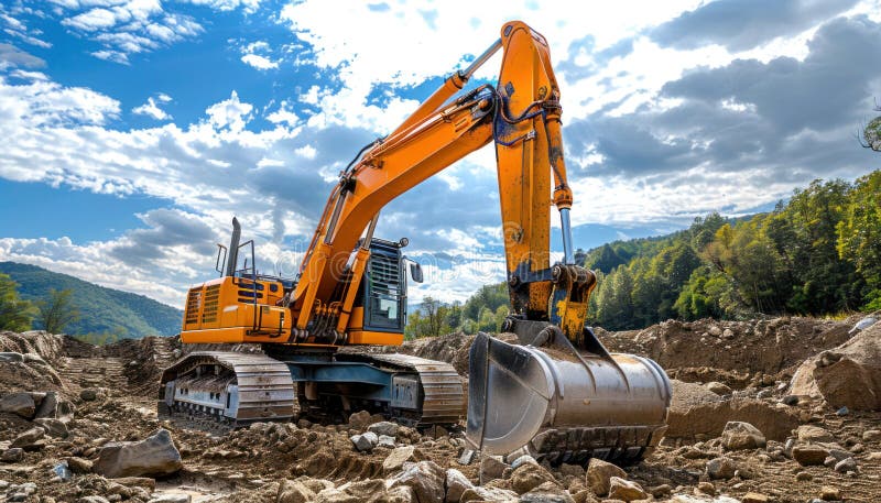 Yellow Excavator at Construction Site, Key in Engineering and Building ...