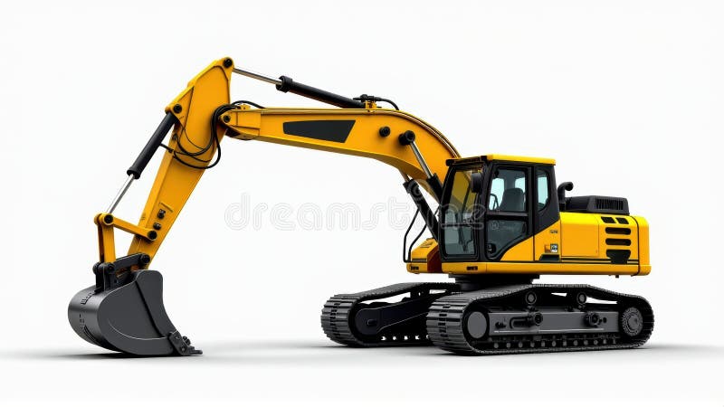 Yellow Excavator Digging Machine on White Background. Stock ...