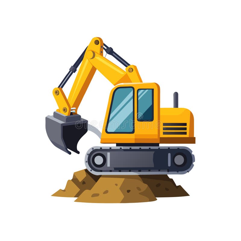 Yellow Excavator Digging Soil - Construction Vehicle Illustration Stock ...