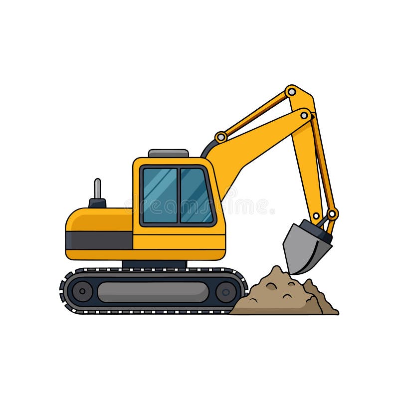 Yellow Excavator Digging Soil, Heavy Construction Machine Illustration ...