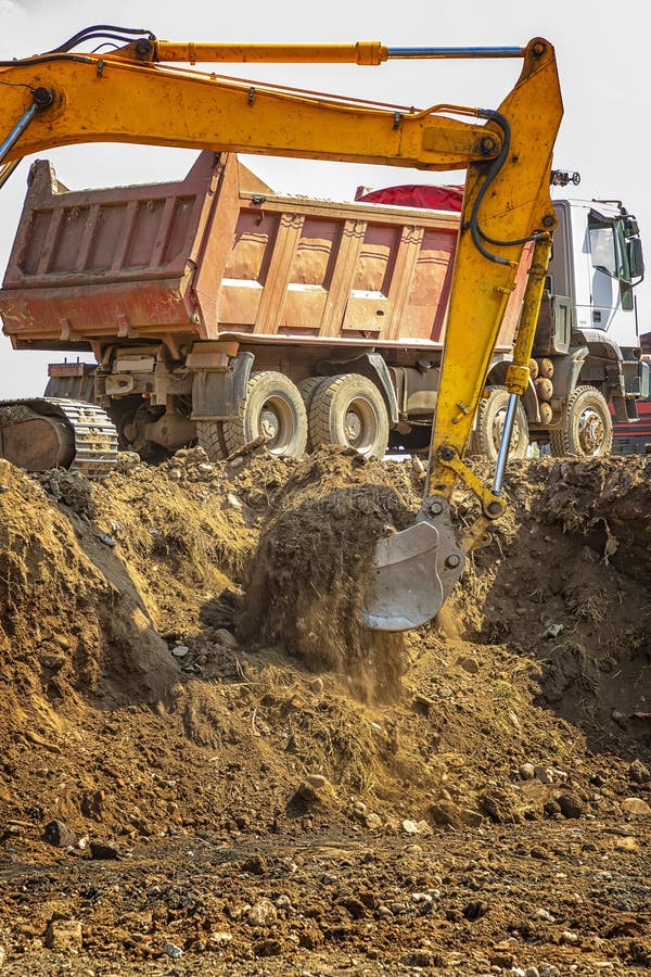 Excavator and Empty Dump Truck Stock Photo - Image of bulldozer ...