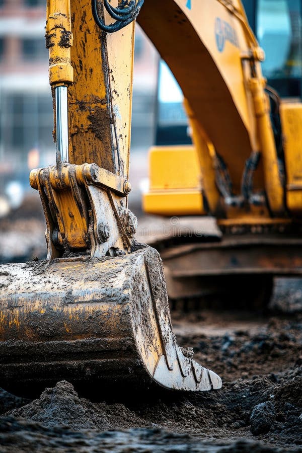 A Yellow Excavator Sits Atop a Pile of Dirt, Ready To Dig in Stock ...