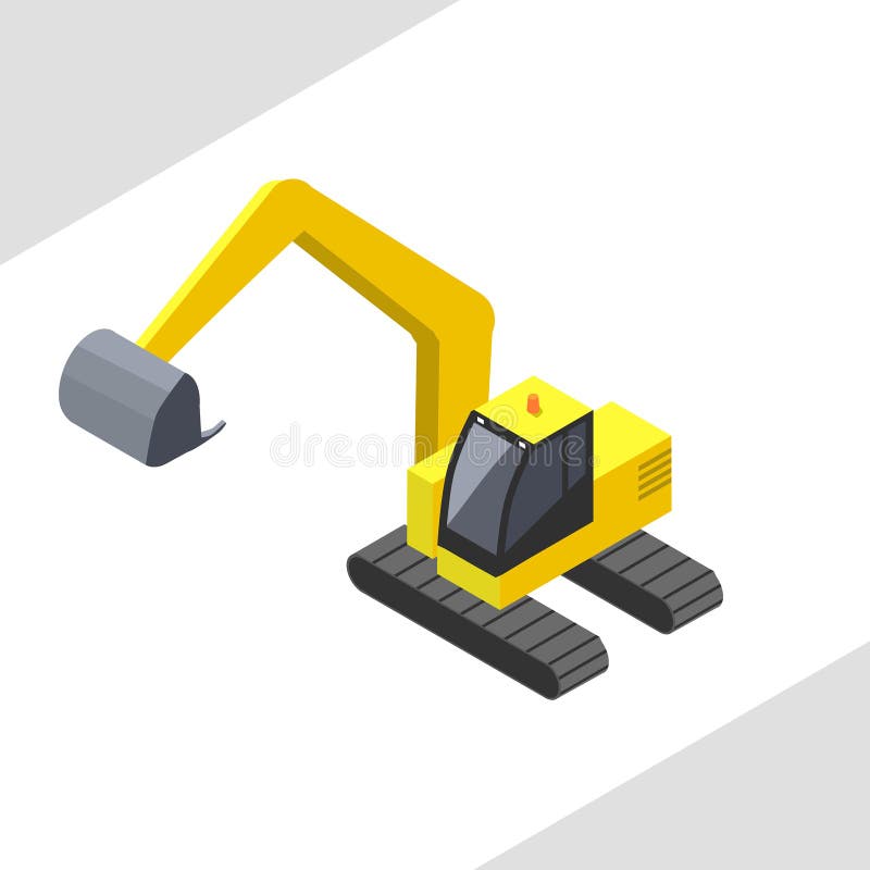 Yellow Excavator Vector in Isometric Projection Stock Illustration ...