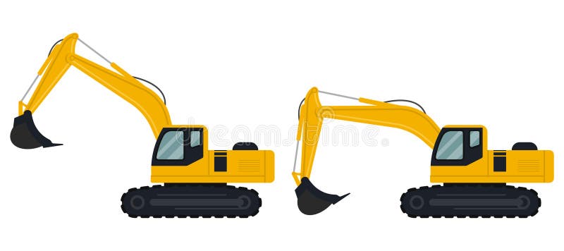 Yellow Excavator with View from Side. Construction Vehicle Stock Vector ...