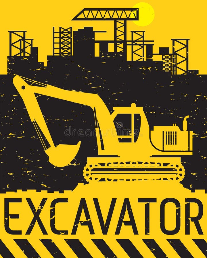Yellow Excavator Work on Construction Site Stock Vector - Illustration ...