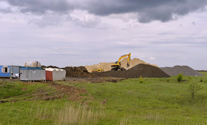 Working Digger in a Quarry Produces Sand Stock Image - Image of factory ...