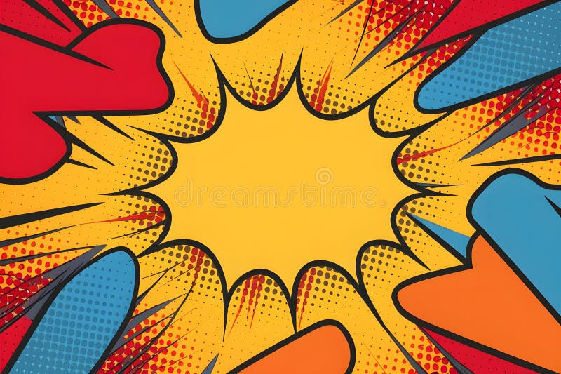 Yellow Explosion with Red, Blue, Orange Shapes, Comic Book Inspired ...