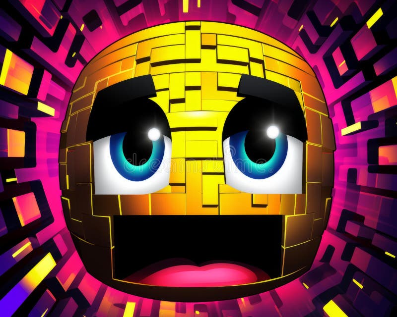 A Yellow Face with Blue Eyes and a Smiley Face Stock Illustration ...