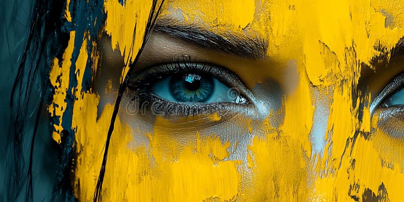 Yellow Face Paint Eyes Abstract Art Stock Illustration - Illustration ...