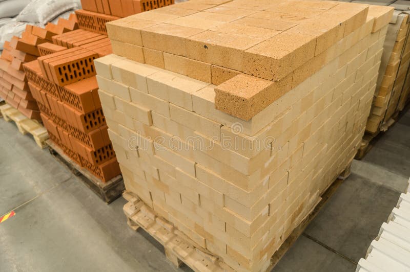 Yellow Facing Brick on a Pallet. Bricks in a Construction Material ...