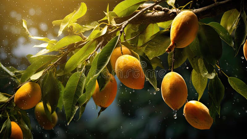 Yellow falling mango fruit stock illustration. Illustration of branch ...