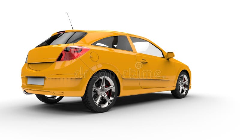 Yellow Family Car - Back Side View Stock Illustration - Illustration of ...