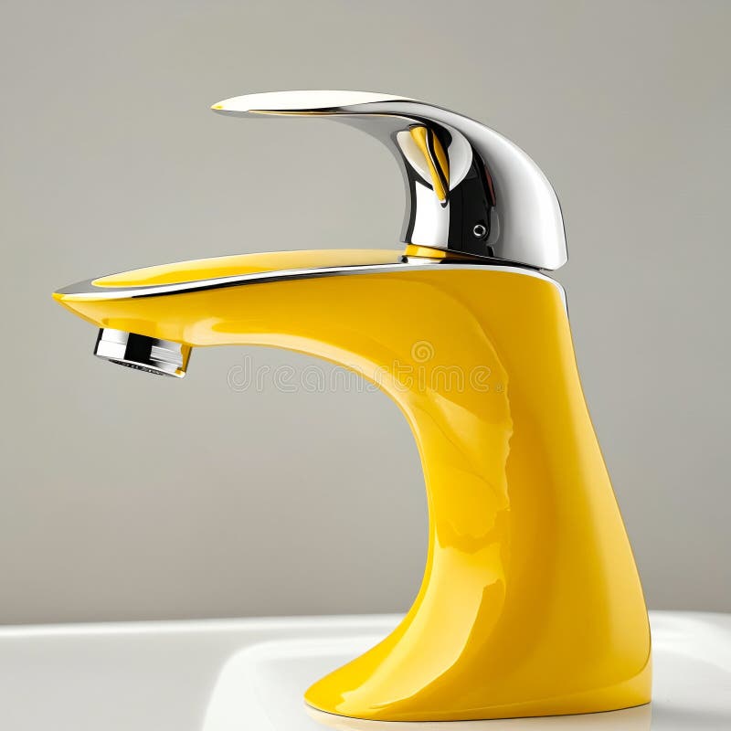 A Yellow Faucet with Chrome Finish. Generative AI Stock Photo - Image ...