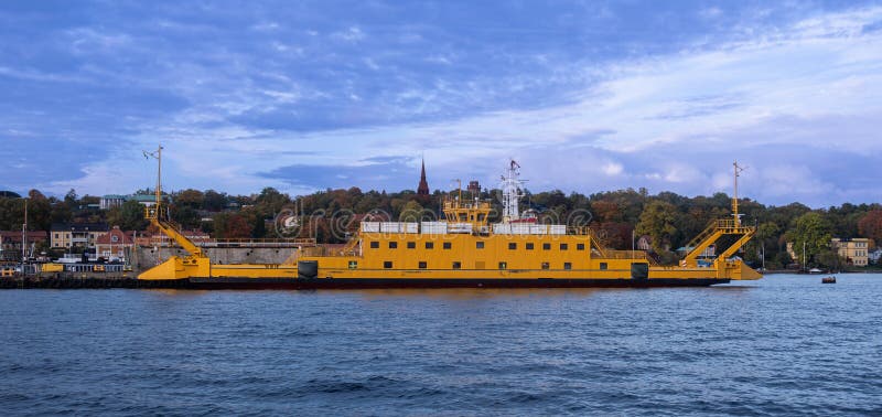 Yellow Ferry on a Calm River Editorial Photography - Image of daylight ...