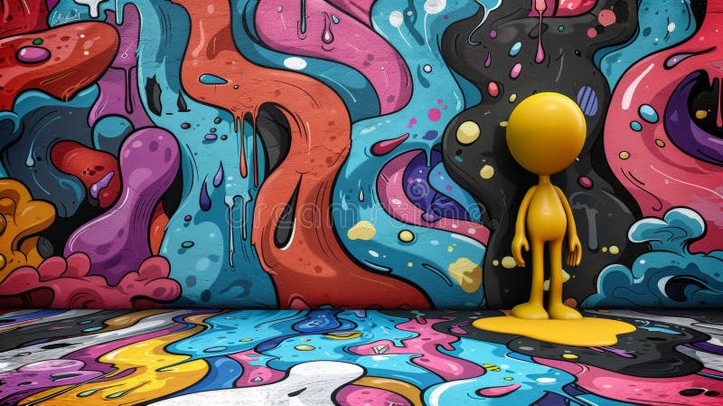 A Yellow Figure Standing in Front of a Colorful Wall, AI Stock Photo ...