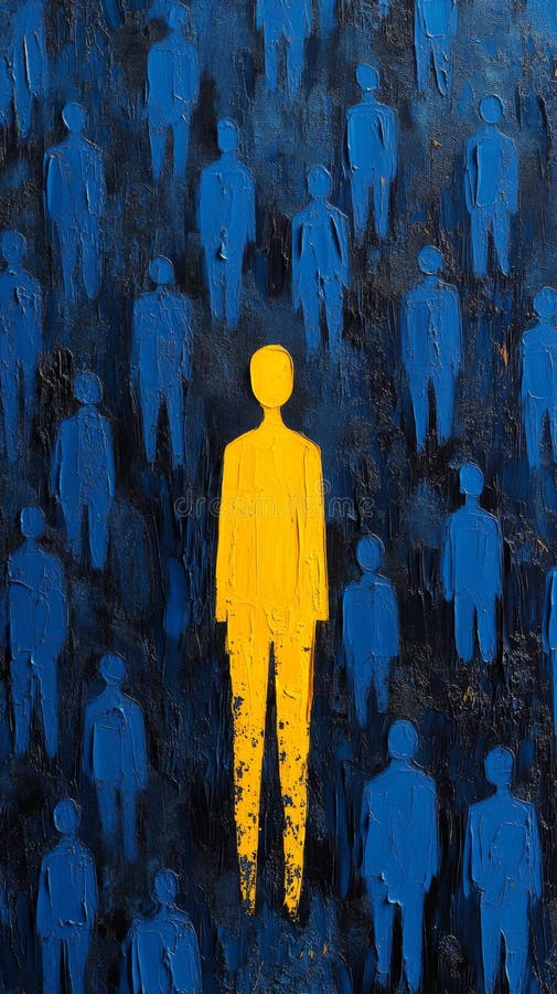 Yellow Figure Standing Out among Blue Figures, Concept of Individuality ...