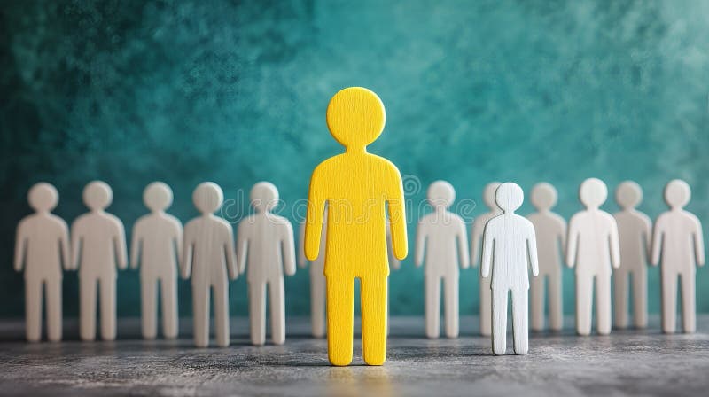 Yellow Figure Standing Out from the Crowd Stock Illustration ...
