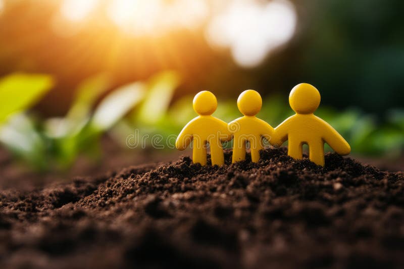 Yellow Figurines Representing Unity and Togetherness in Soil with ...