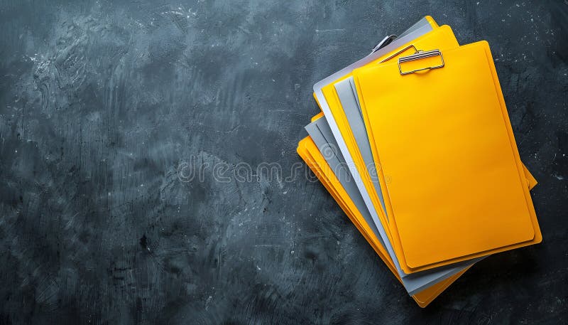Yellow File with Documents and Top Secret Stamp on Black Table, Top ...