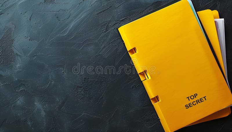 Yellow File with Documents and Top Secret Stamp on Black Table, Top ...