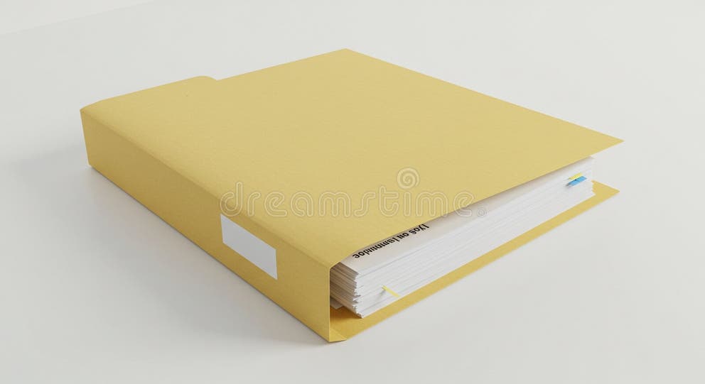Yellow File Folder Containing a Stack of White Papers, Partially ...