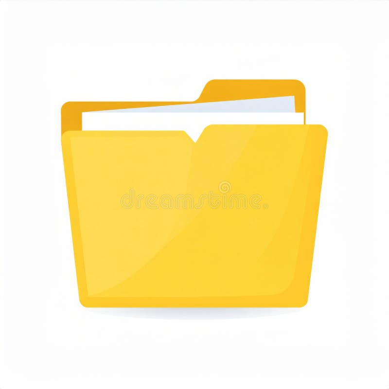 Yellow File Folder Icon with White Paper in Simple Flat Design Isolated ...