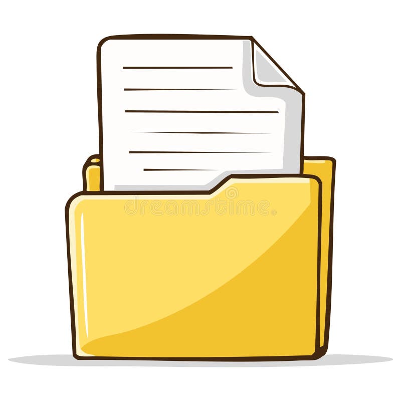 Yellow File Folder with Paper Document Cartoon Illustration Stock ...