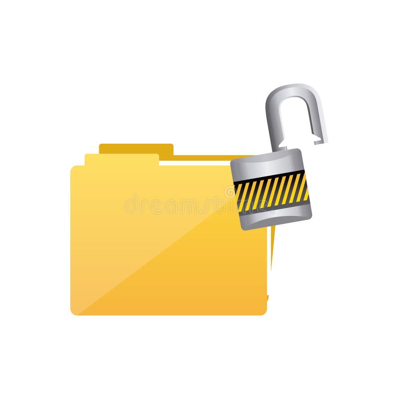 Yellow File and Open Lock Icon Stock Illustration - Illustration of ...