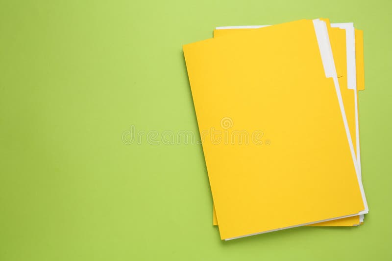 Yellow Files with Documents on Light Green Background, Top View. Space ...