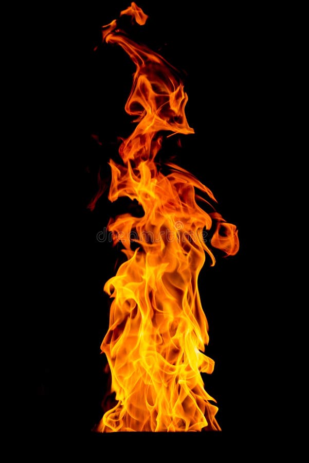 Fire Flame Set on Black Isolated Background - Beautiful Yellow, Stock ...