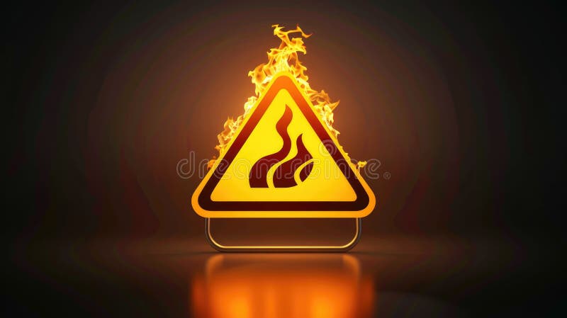 Yellow Fire Hazard Sign on Black Background. Suitable for Safety and ...