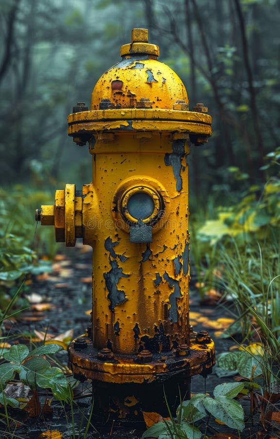 Yellow Fire Hydrant is Covered in Moss and Lichen in Forest Stock Photo ...