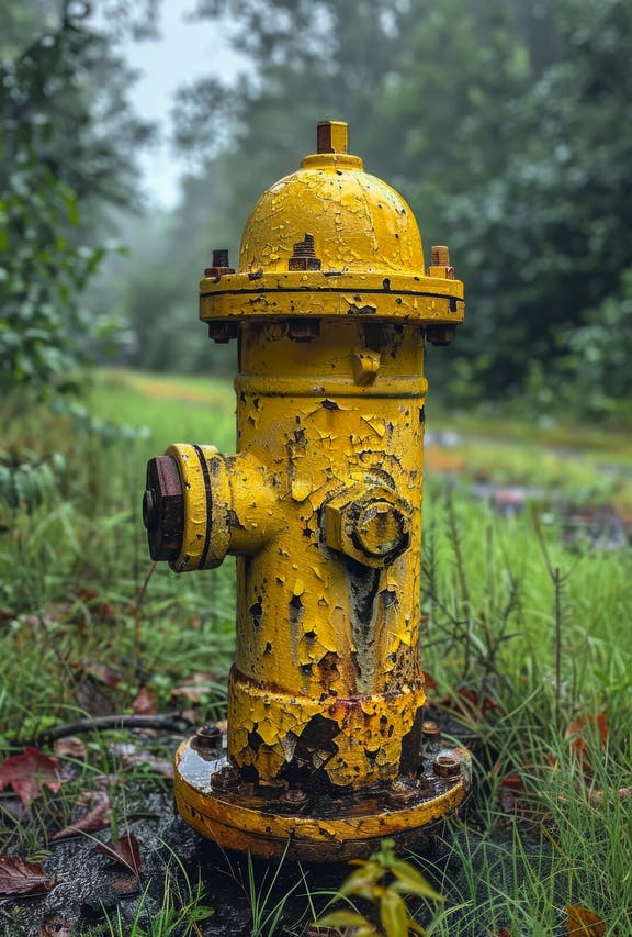 A Yellow Fire Hydrant is Sitting in the Grass Stock Image - Image of ...