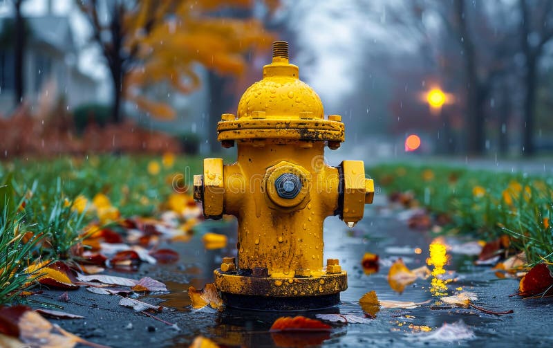 A Yellow Fire Hydrant is Sitting in a Puddle of Water Stock Image ...