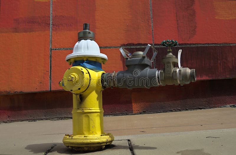 Yellow Fire Hydrant and Valves Stock Photo - Image of machine, safety ...